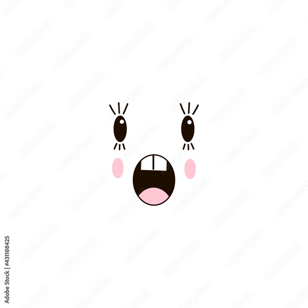 Cute scared kawaii face expression clipart isolated on white. Funny ...