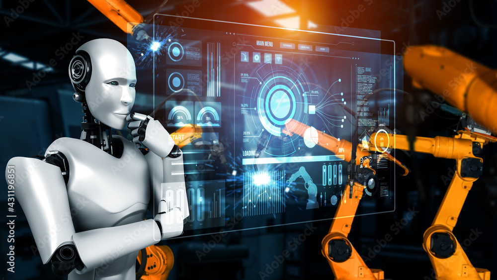 Mechanized industry robot and robotic arms for assembly in factory ...