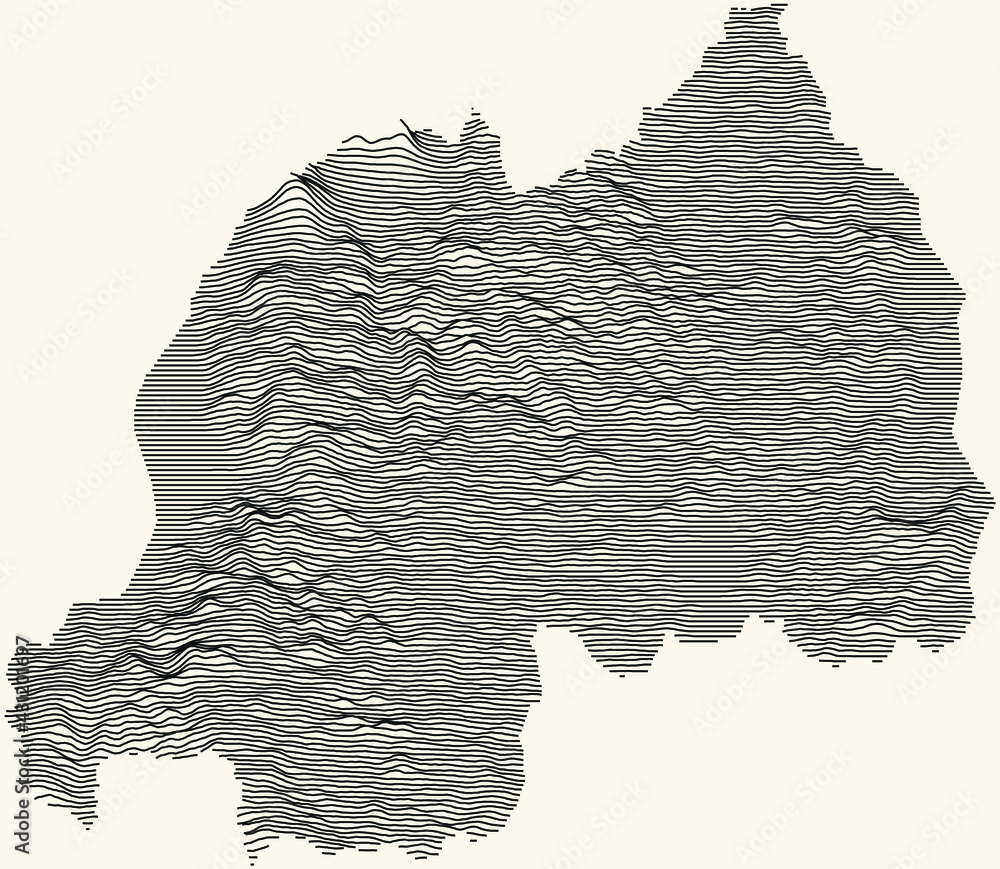 Light topographic map of the Republic of Rwanda with black contour ...