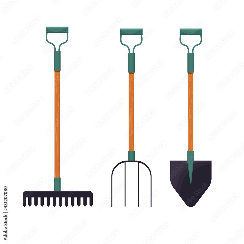 Set of farmer, gardening equipment in flat cartoon style, Planting tool ...