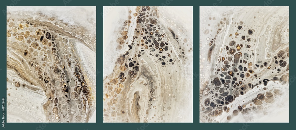 Set of liquid trendy fluid abstract acrylic paintings. Pour art,fluid ...