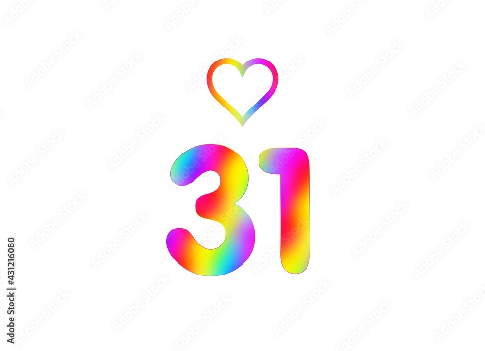 31st birthday card illustration with multicolored numbers isolated in ...