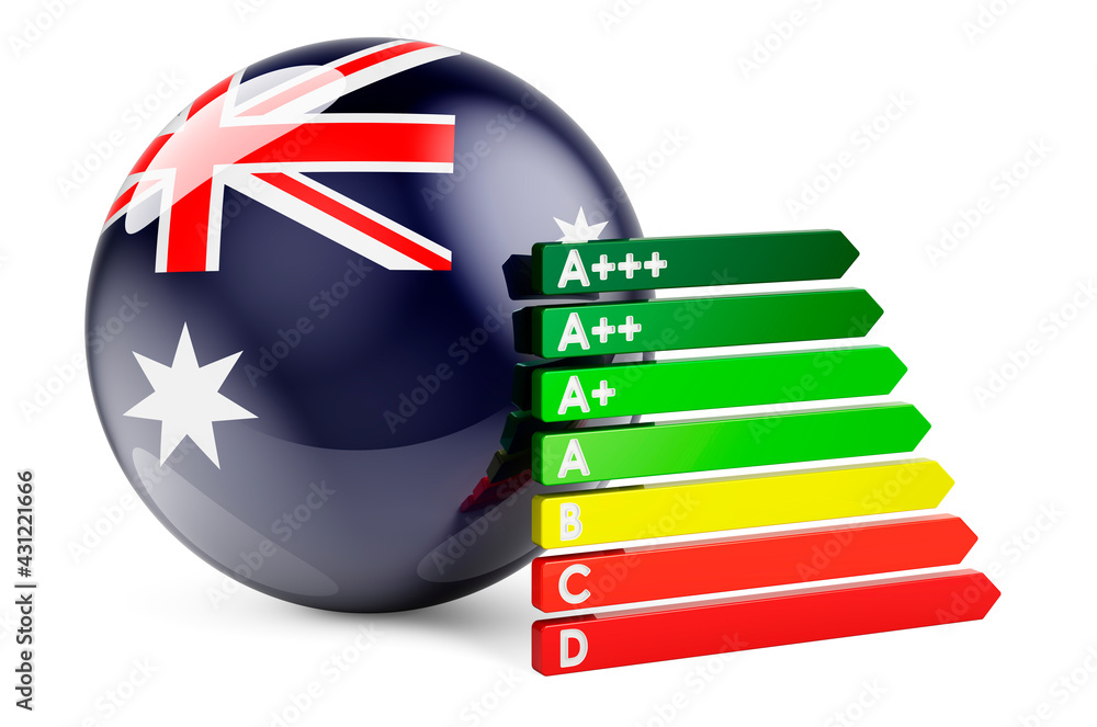 Australian flag with energy efficiency rating. Performance certificates ...