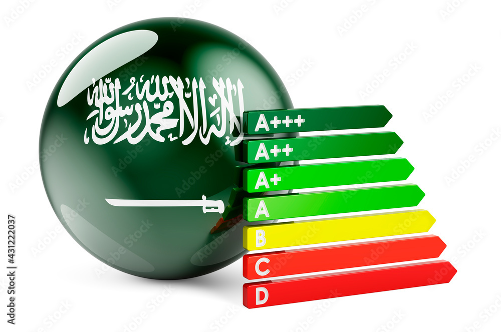 Saudi Arabian flag with energy efficiency rating. Performance ...