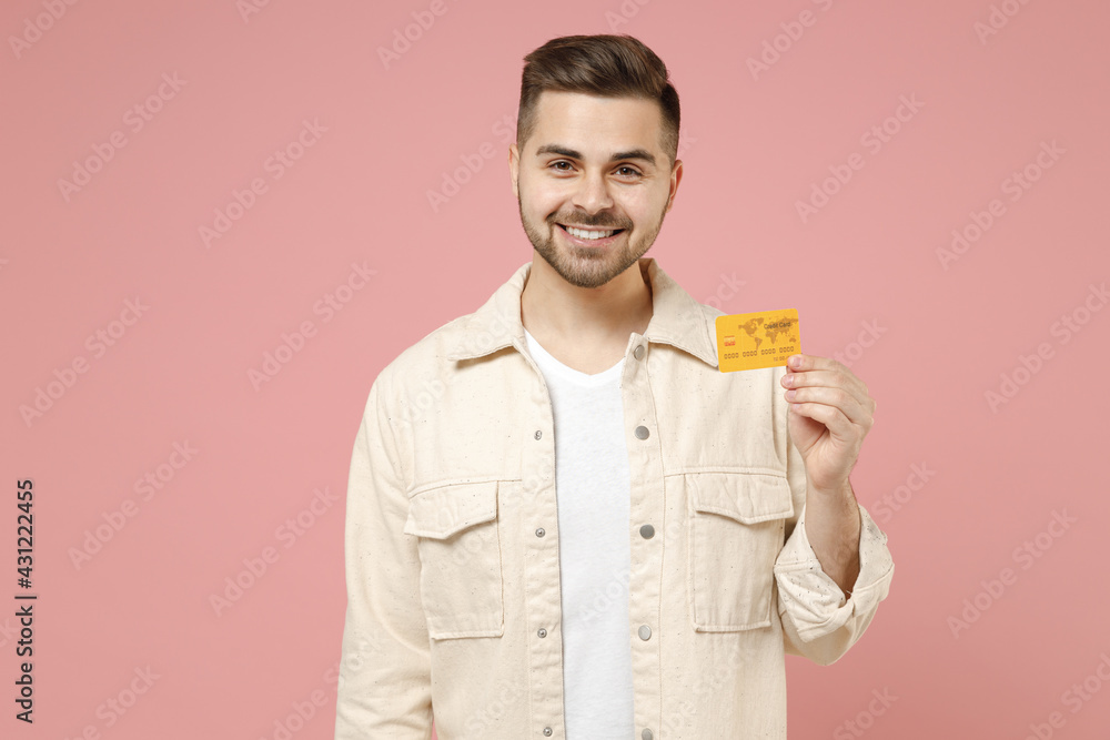 Young successful satisfied smiling fun happy rich man 20s wearing ...