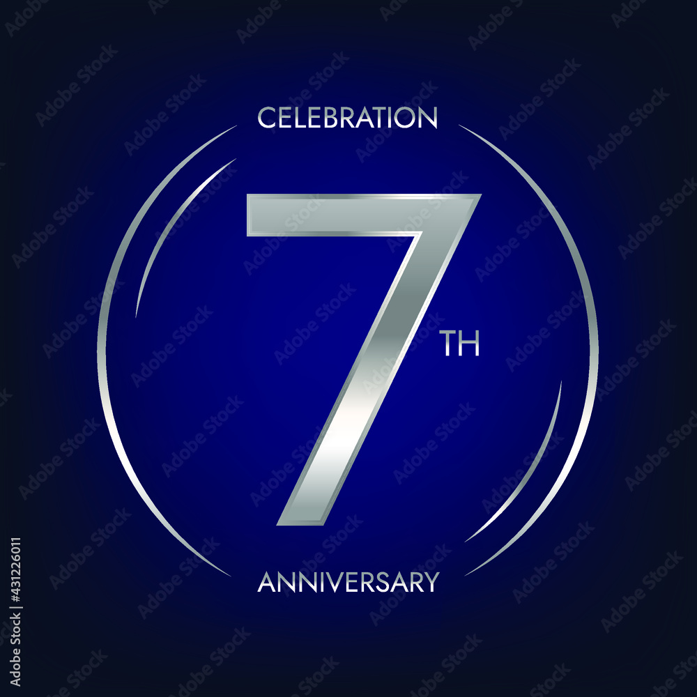 7th anniversary. Seven years birthday celebration banner in silver ...