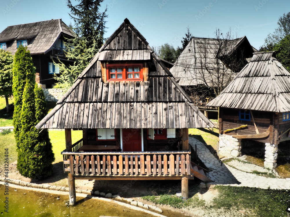 Log village farmhouse. 19th century Bosnian mountain traditional ...