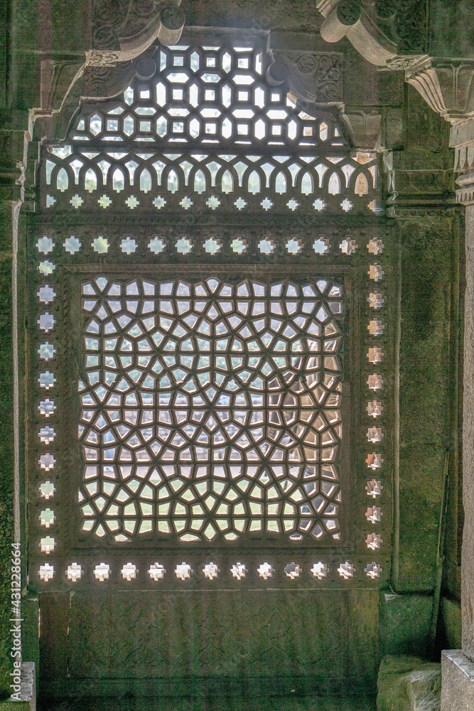 Silhouette Indian old aged terra cotta window screen wall with ...