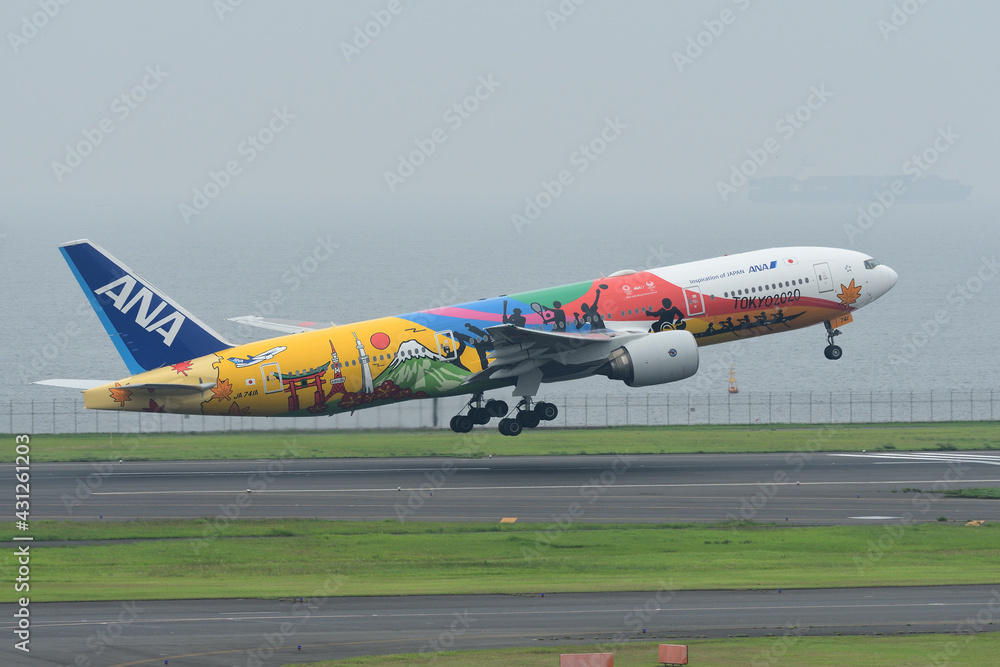 Tokyo, Japan - July 02, 2019:All Nippon Airways (ANA) Boeing B777-200ER ...