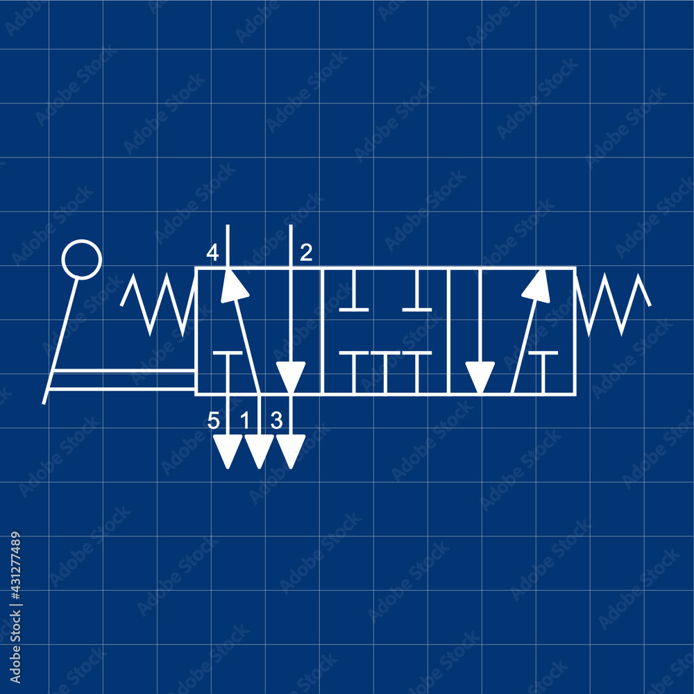 Vector illustration symbol directional pneumatic control valves 5-3 way ...
