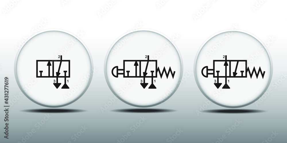 Vector illustration symbol directional pneumatic control valves sets 4 ...