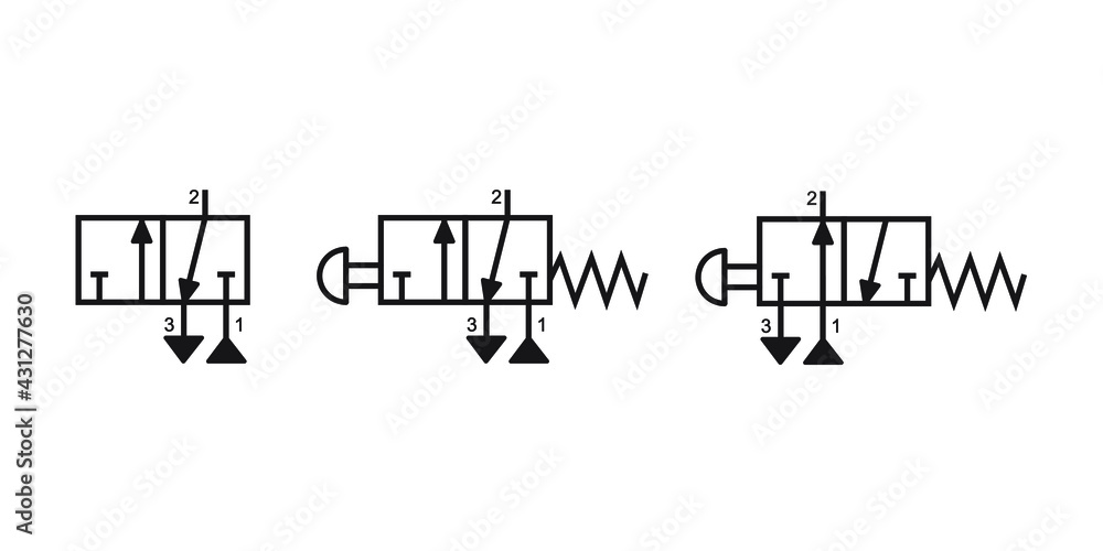 Vector illustration symbol directional pneumatic control valves 3-2 way ...