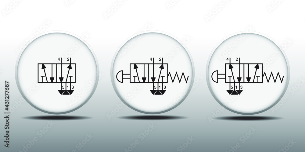 Vector illustration symbol directional pneumatic control valves sets 5 ...