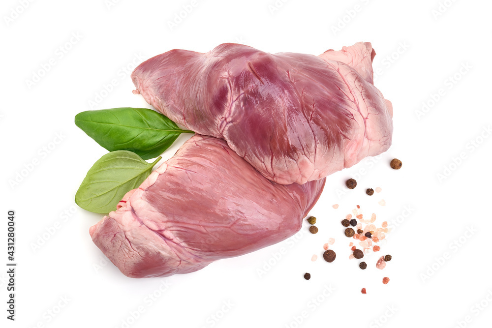 Raw pork heart, offals, isolated on white background. High resolution ...
