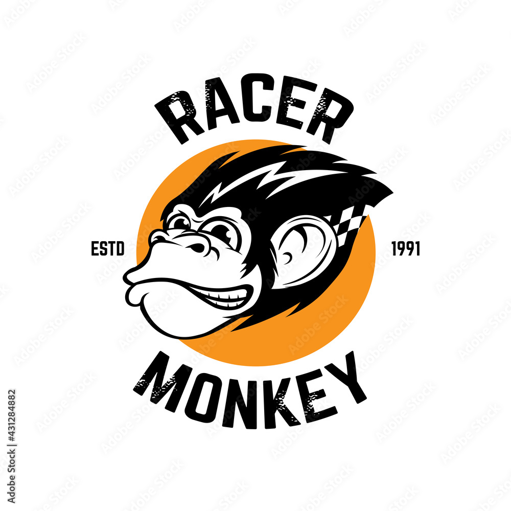 Racer Monkey face vector illustration logo in classic style, perfect ...