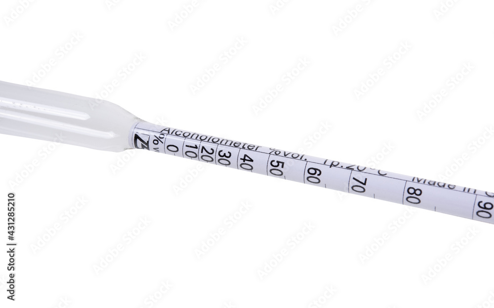 Glass alcoholometer for determining the amount of alcohol in a liquid ...