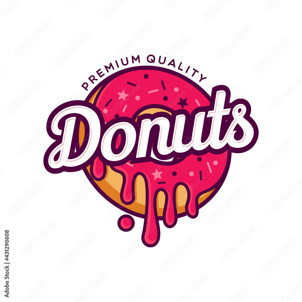 Donuts Logo Vector illustration. Design element for restaurant menu illustration or for logotype ...