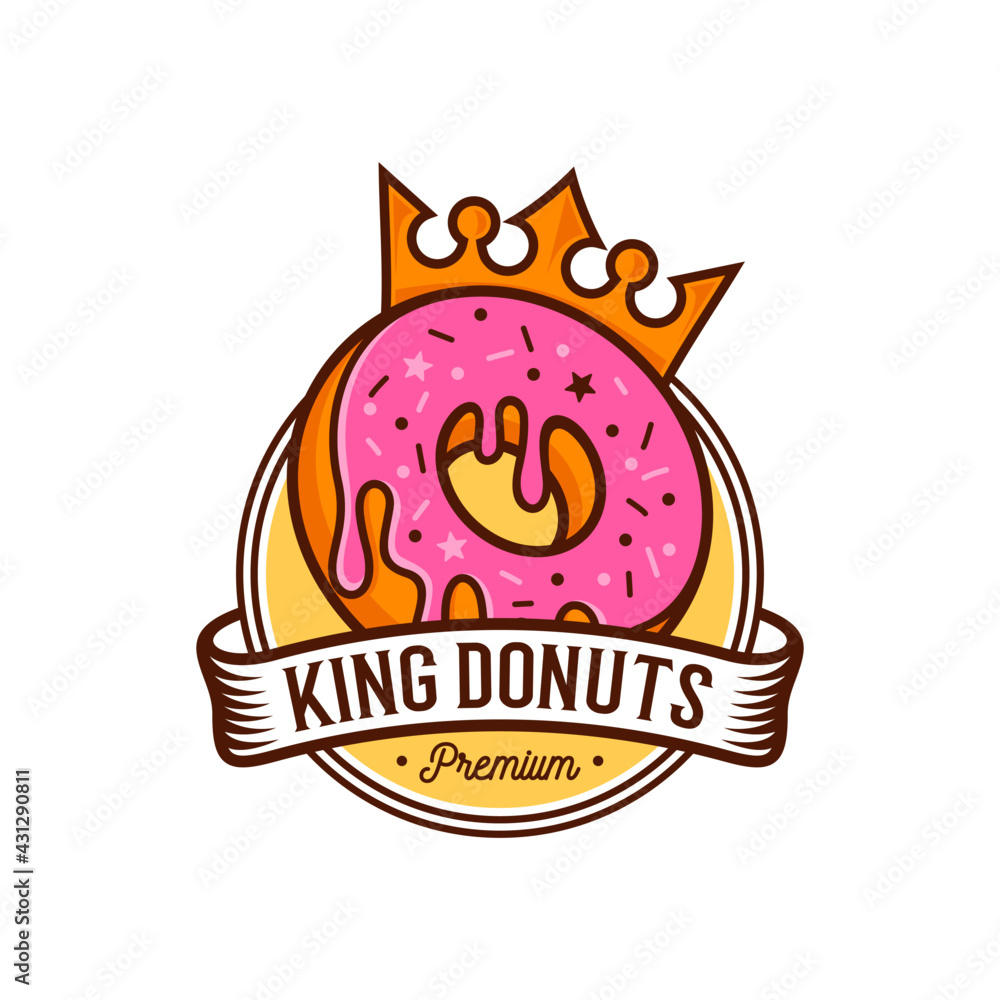 donut doughnut with king crown icon logo design in modern trendy ...