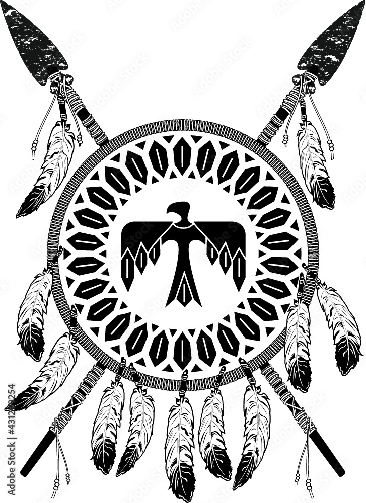 native american indian shield and spears Stock Vector | Adobe Stock