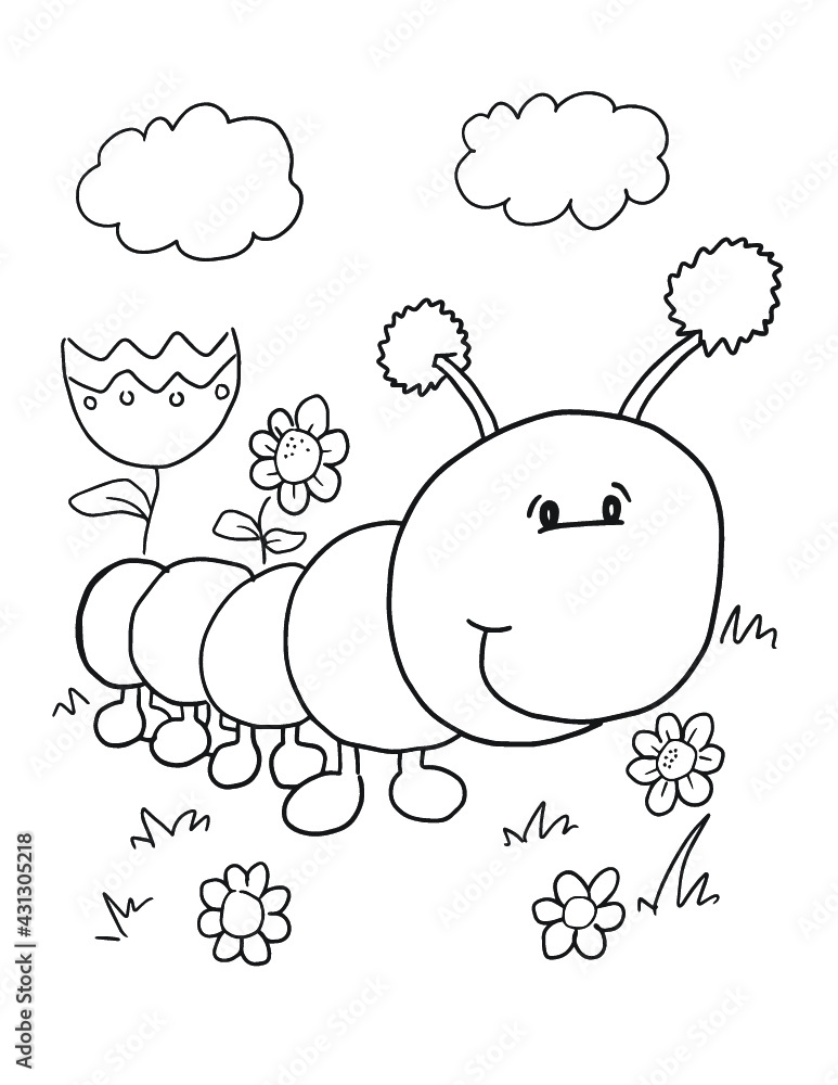 Cute Caterpillar Coloring book Page Vector Illustration Art Stock ...