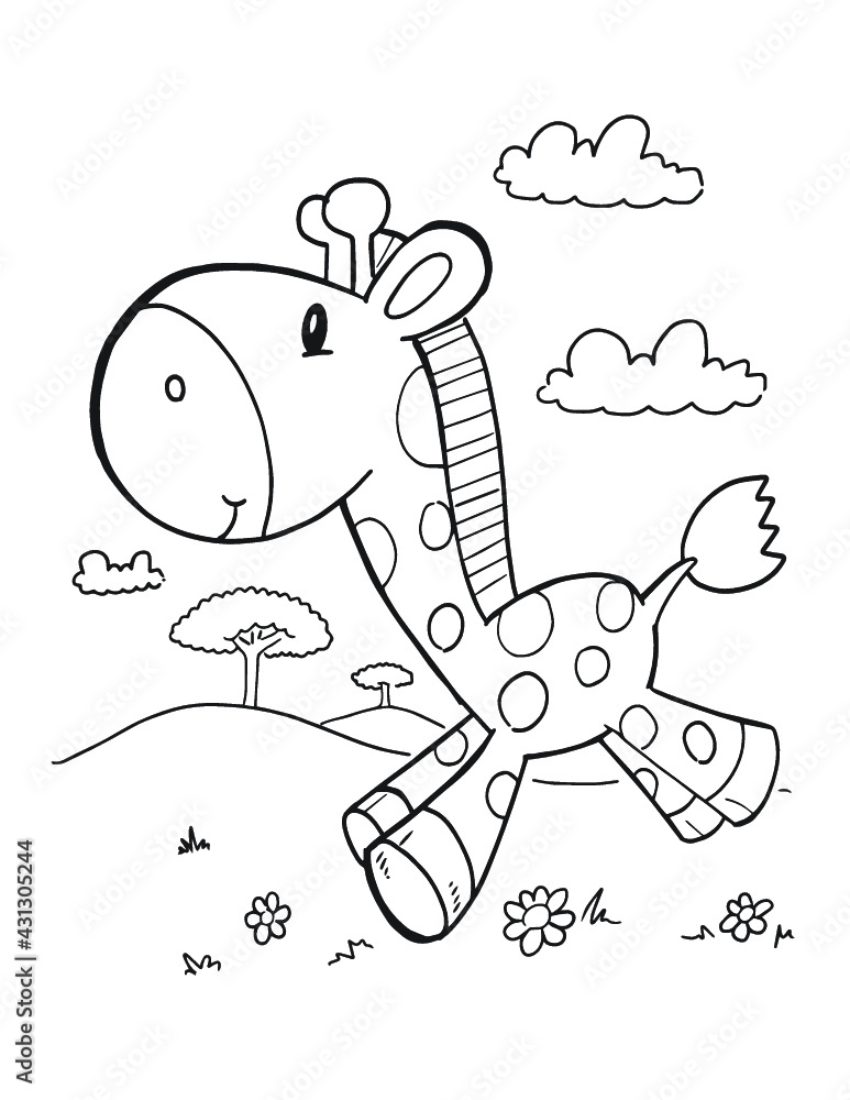 Cute Safari Giraffe Coloring Book Page Vector Illustration Art Stock ...