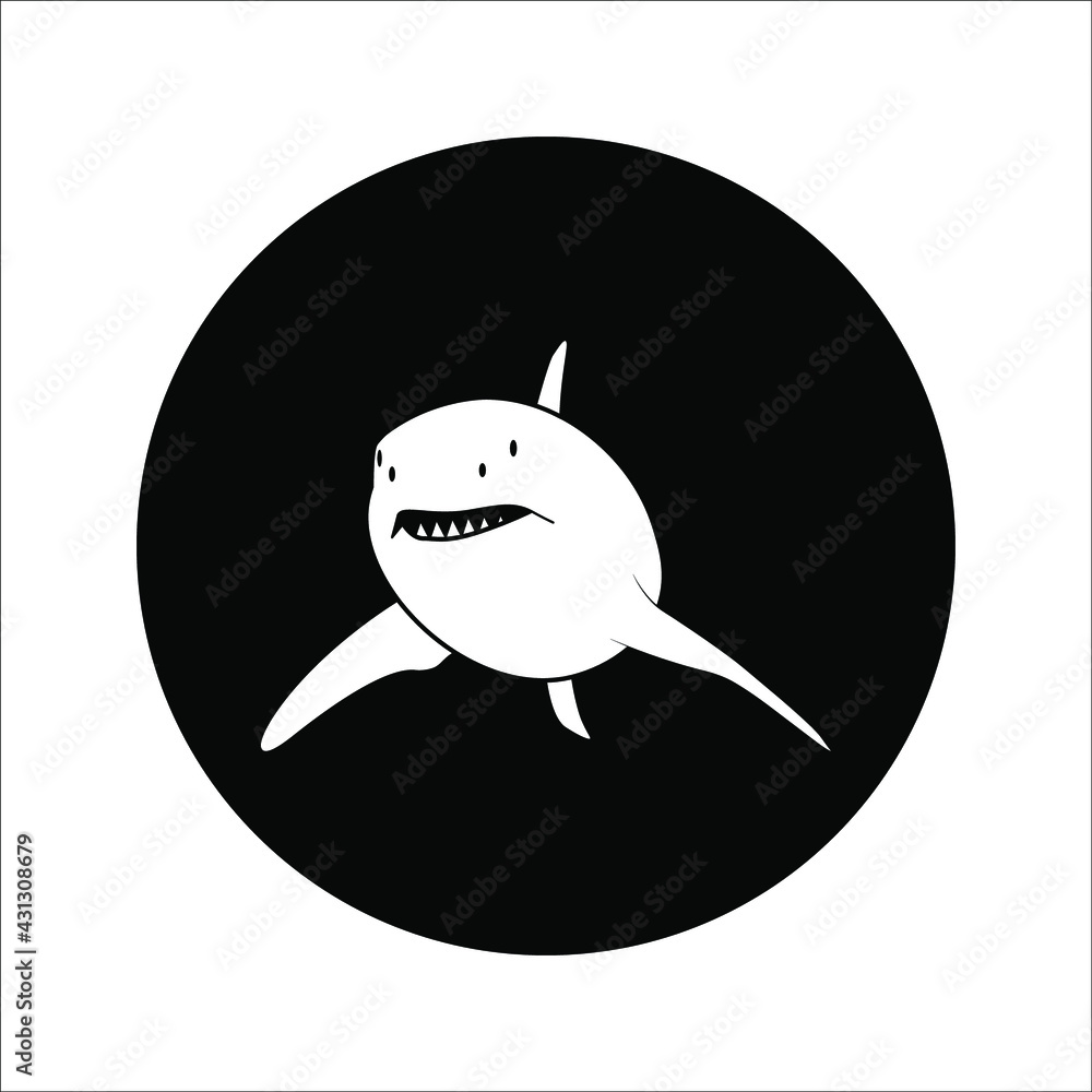 Vector illustration of a black silhouette shark. Icon fish shark side ...