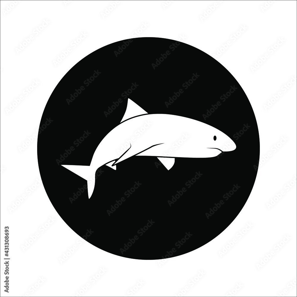 Vector illustration of a black silhouette shark. Icon fish shark side ...