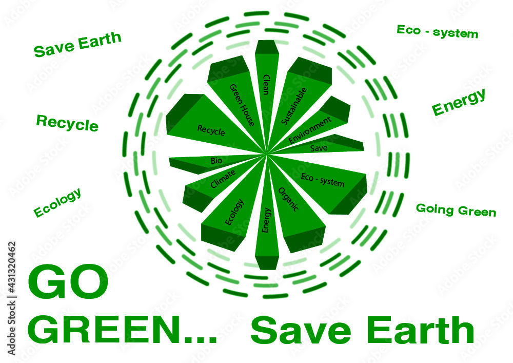 Go Green abstract 3d logo. Save the earth words. Science theme. Going ...