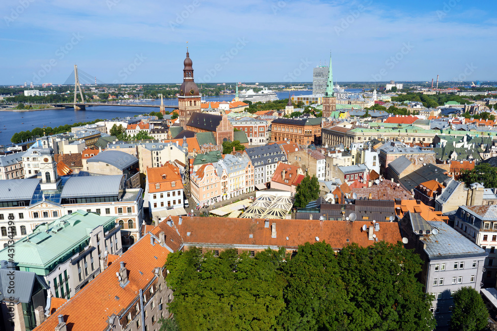 Panoramic view of Riga from the observation deck of St. Peter's ...