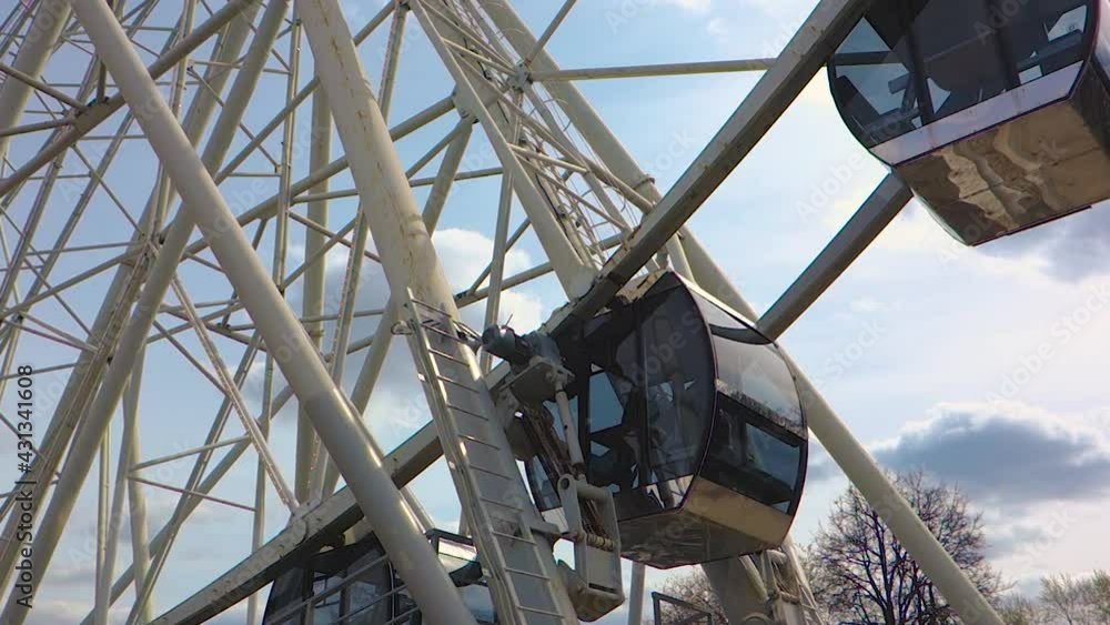 Ferris Wheel attraction. The mechanism of rotation of the wheel close ...
