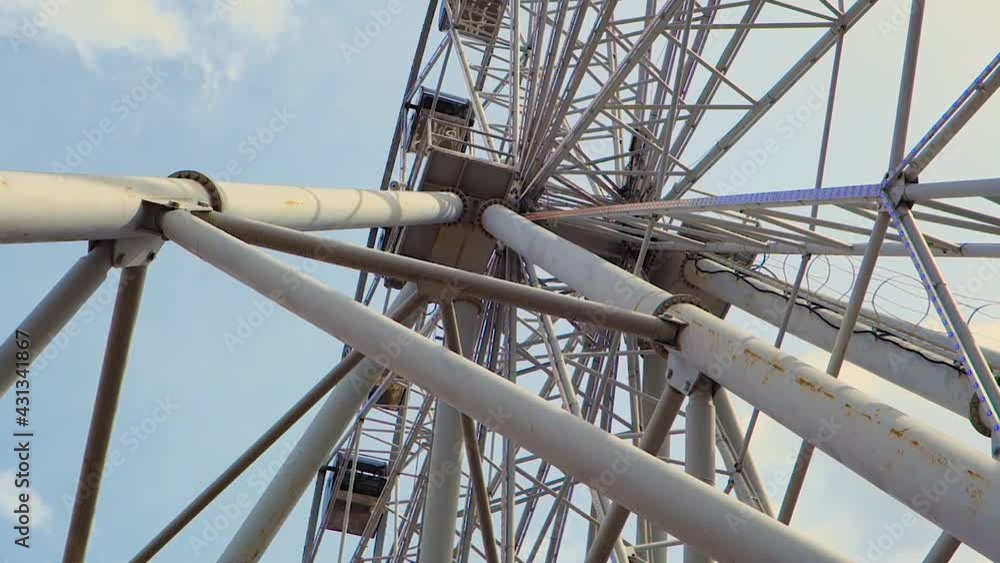 Ferris Wheel attraction. The mechanism of rotation of the wheel close ...