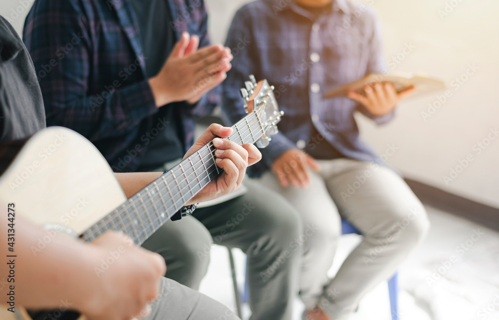 Christian groups sing worship and praying and seek the blessings of God ...
