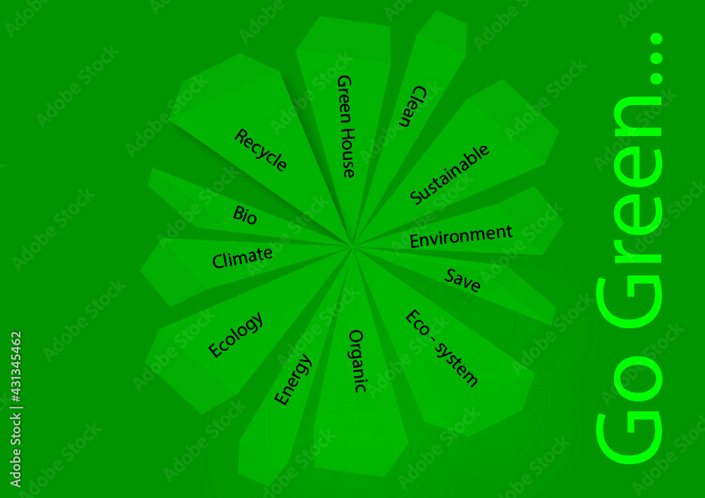 Go Green abstract 3d logo. Save the earth words. Science theme. Going ...