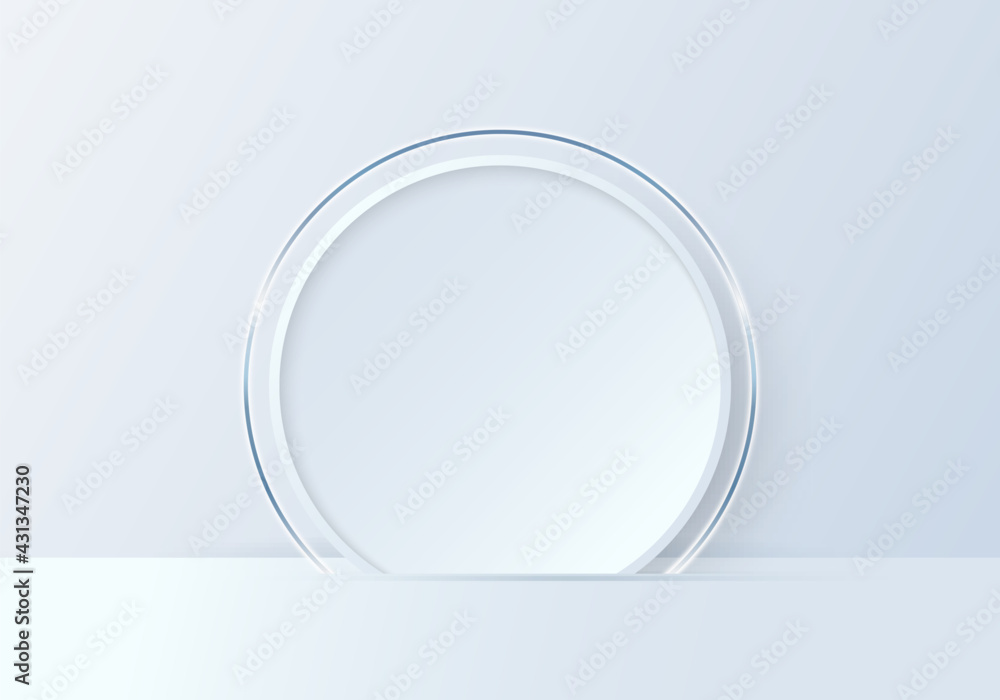 3D illustration mockup white circle shape and ring backdrop on clean ...