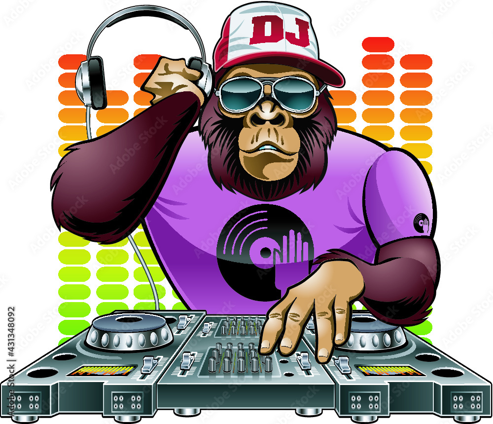 cartoon dj monkey mixing music Stock Vector | Adobe Stock