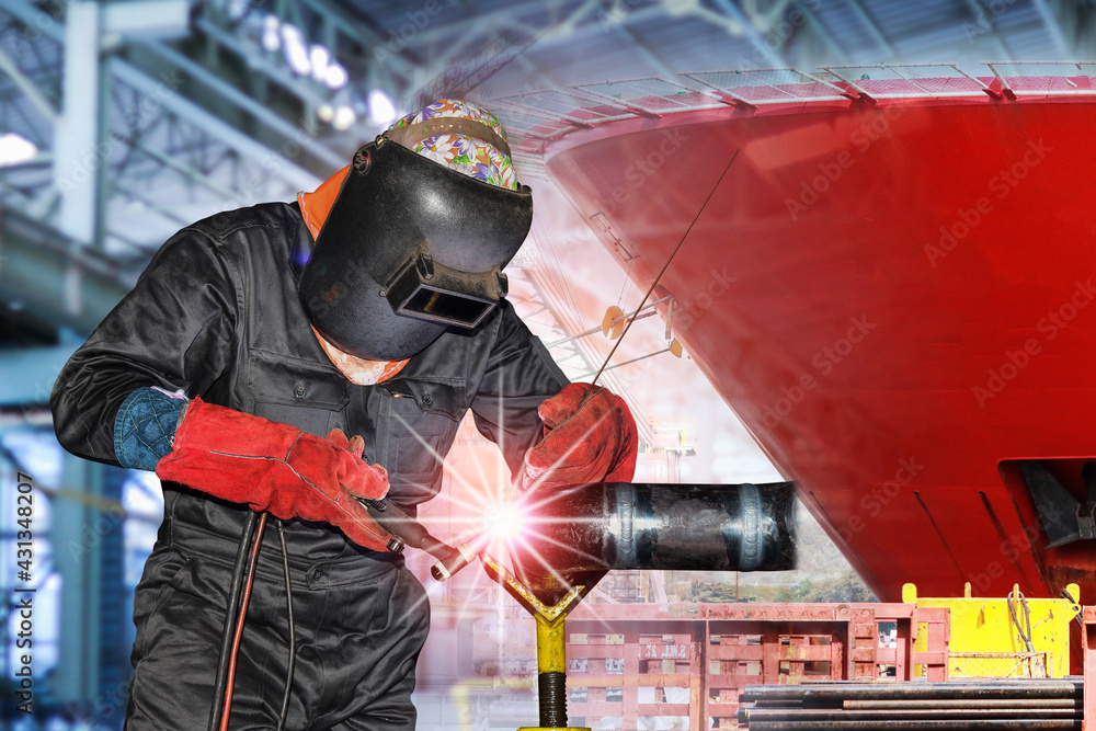 Welder is Welding Tungsten Inert gas welding, Tig weld for marking new ...