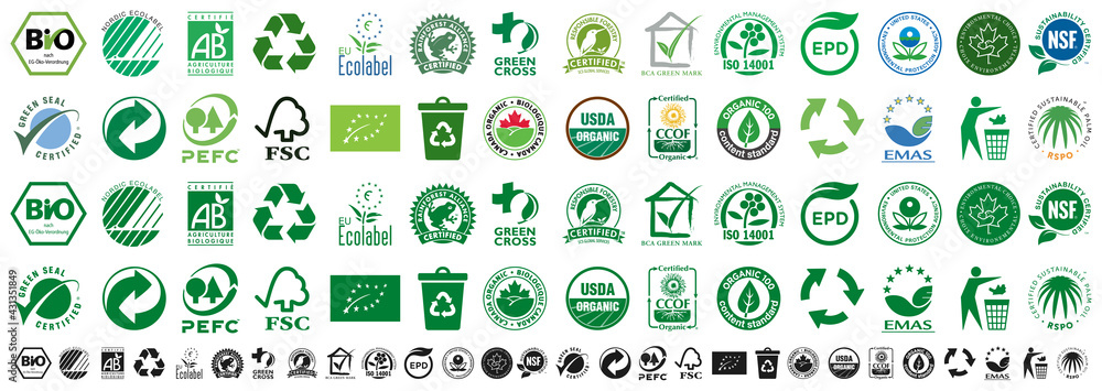 Kiev, Ukraine - May 02, 2021: Set eco logos certified company. BIO ...