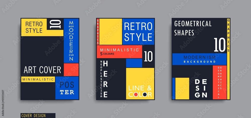 Modern Neoplasticism style posters. Mondrian style geometric ...