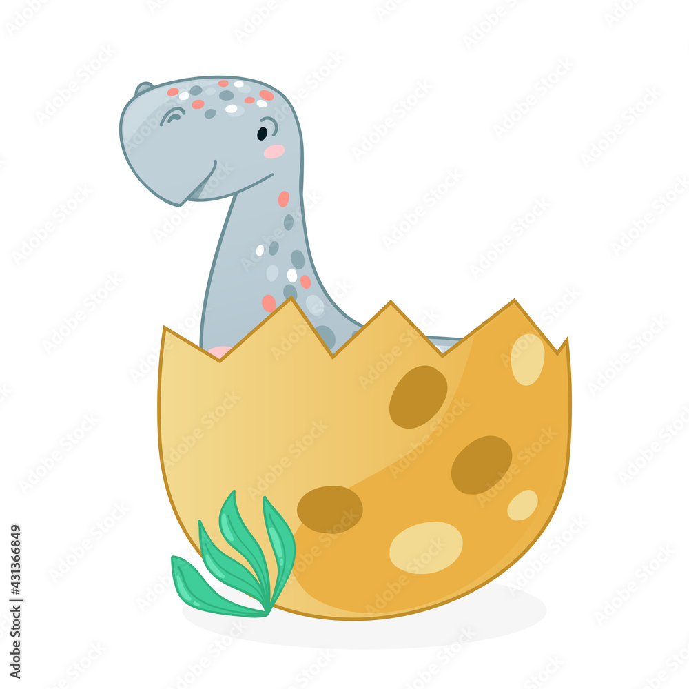 Cute cartoon dinosaur dotted egg. Vector illustration with dino for ...