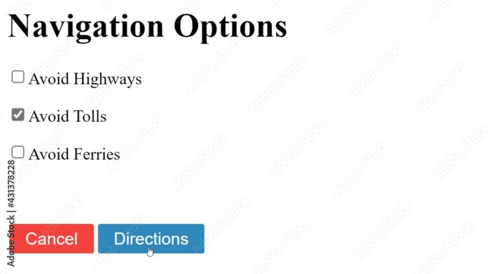 Mouse Cursor Slides Over And Clicks Avoid Tolls and Get Directions on GPS Navigation Option Web ...