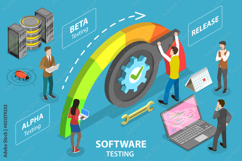 3D Isometric Flat Vector Conceptual Illustration of Software Testing ...