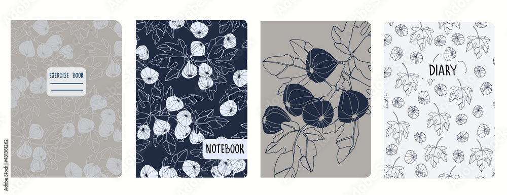 Cover page vector templates with fig tree branches and fruit. Headers ...