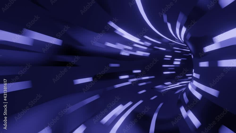 Fast movement inside round tunnel with violet lights. Minimal seamless ...