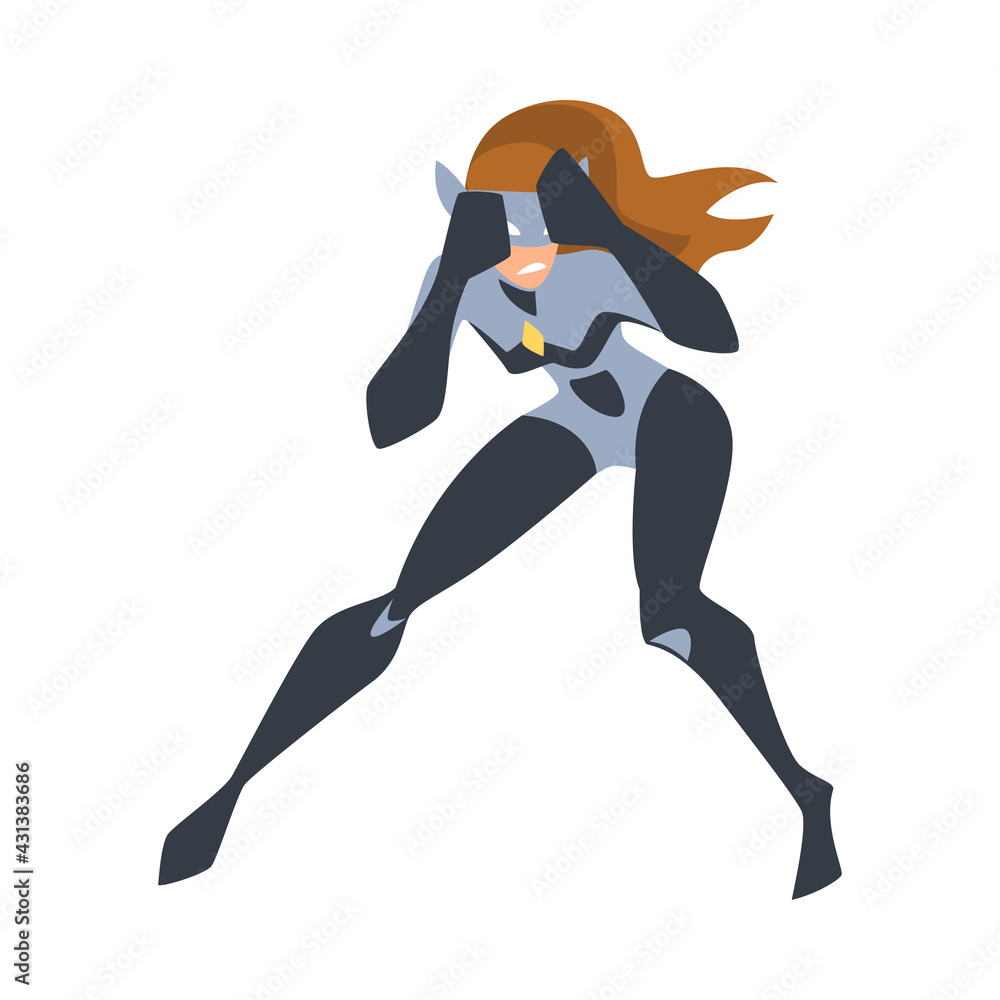 Beautiful Fighting Girl Superhero Character, Superwoman Dressed Black ...
