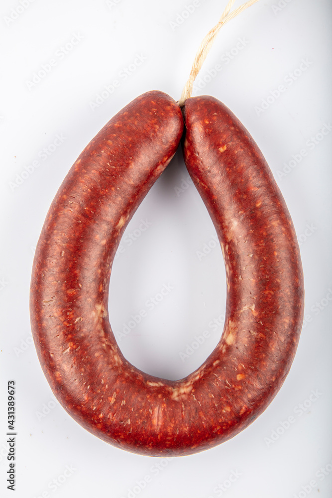 Turkish sausage kangal sausage. Homemade kangal soudjouk, isolated on a ...