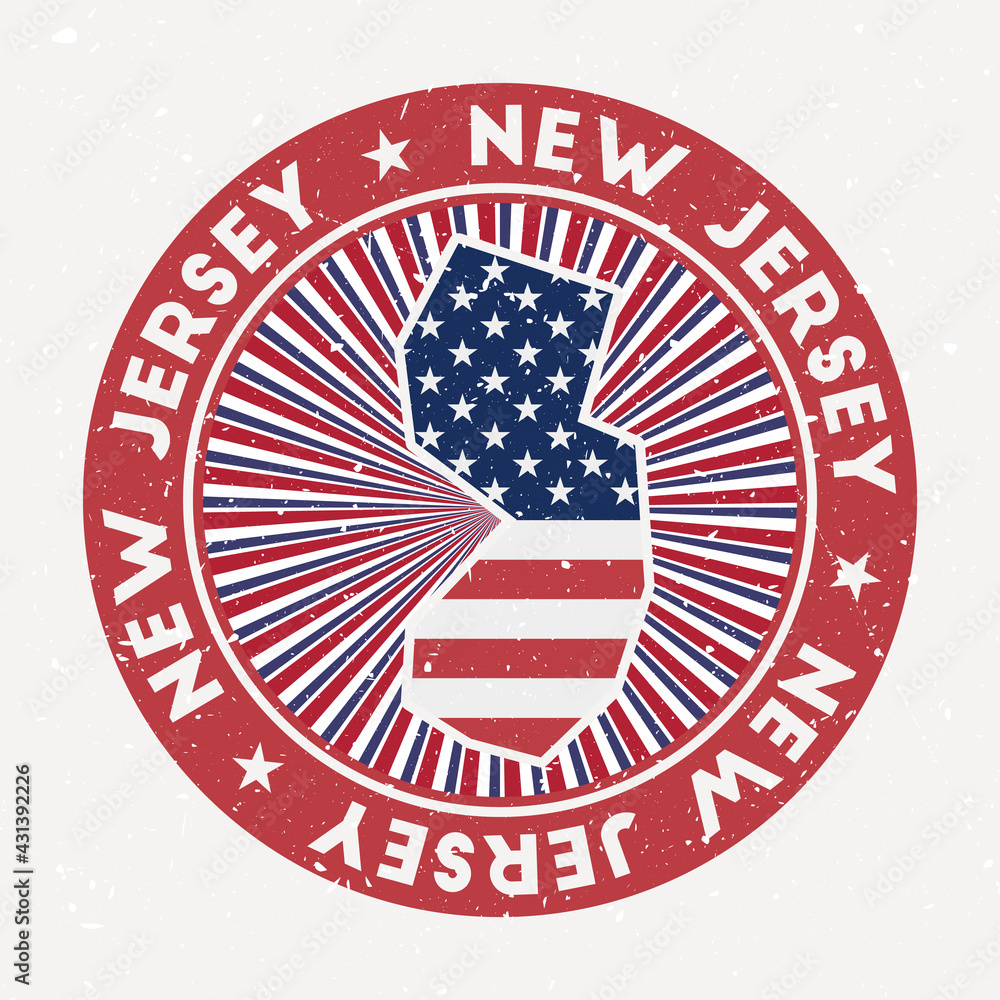 New Jersey round stamp. Logo of us state with flag. Vintage badge with ...