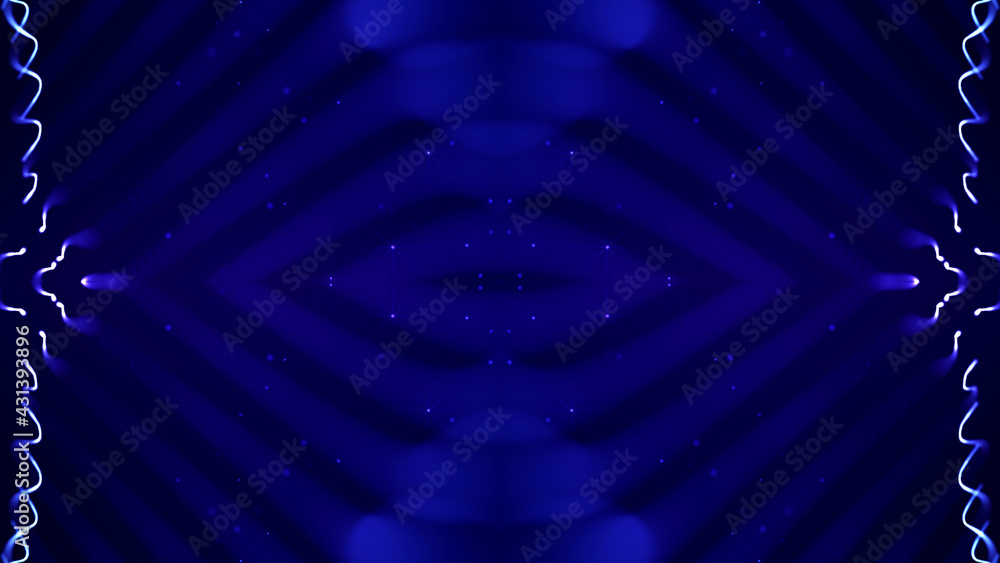 3d render. Mirror structure. Blue motion design background with ...