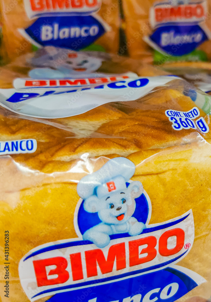Bimbo white toast bread packaging in the supermarket in Mexico. Stock ...