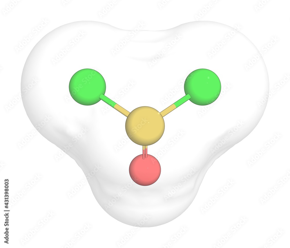 3D rendering of Thionyl Chloride with white transparent surface over a ...
