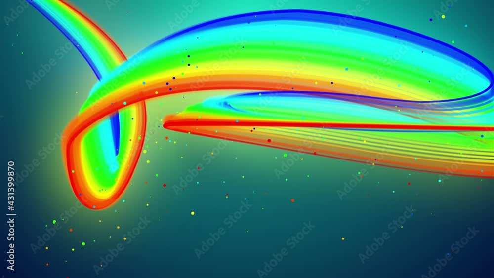 rainbow color glow lines fly in air, smoothly oscillation and wave. 3d ...
